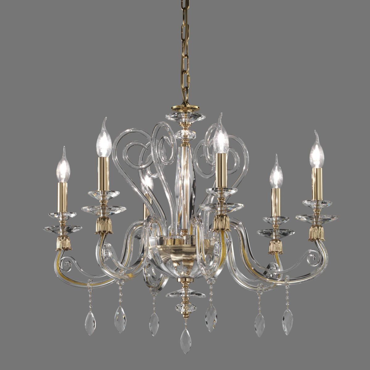 6-Light Murano Chandelier with Amber Glass Bobeche | Elegant ...