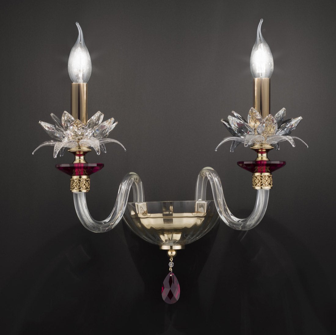 Crystal Wall Light with Premium Crystals – Hand-Blown Glass, Ruby ...