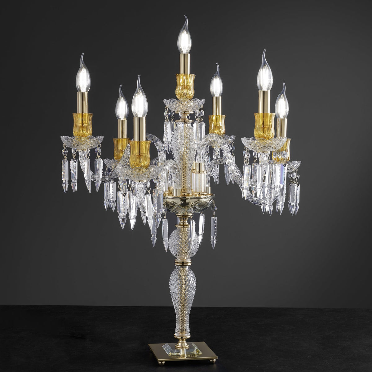7-Light Crystal Table Lamp with Transparent and Amber Details for ...