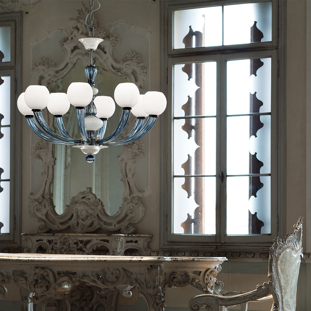 Handmade Fine Italian Chandelier ceiling pendant lamp with eight shades ...