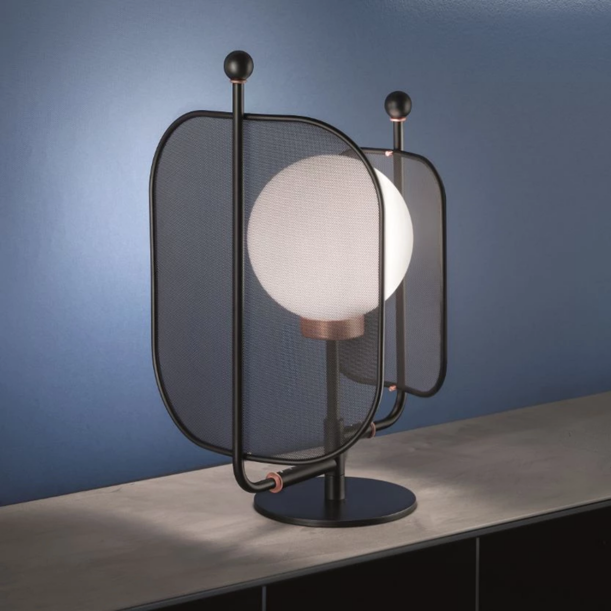 Metal Mesh Panelled Table Light In Black — italian-lighting-centre