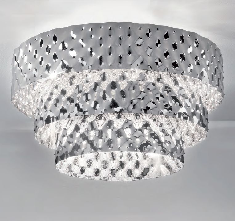 Modern Italian hammered metal ceiling light fitting in steel or gold ...