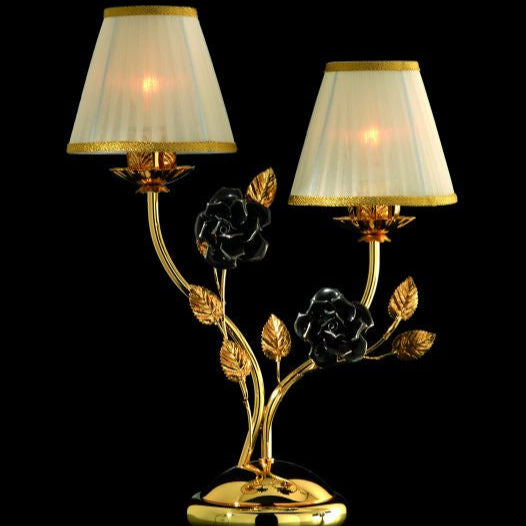 Italian candelabra light with ceramic flowers | 24 carat gold table ...