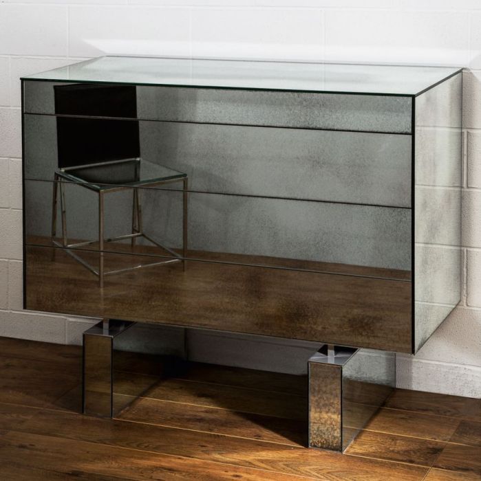 Minimal mirror glass chest of drawers | simple venetian glass drawer ...