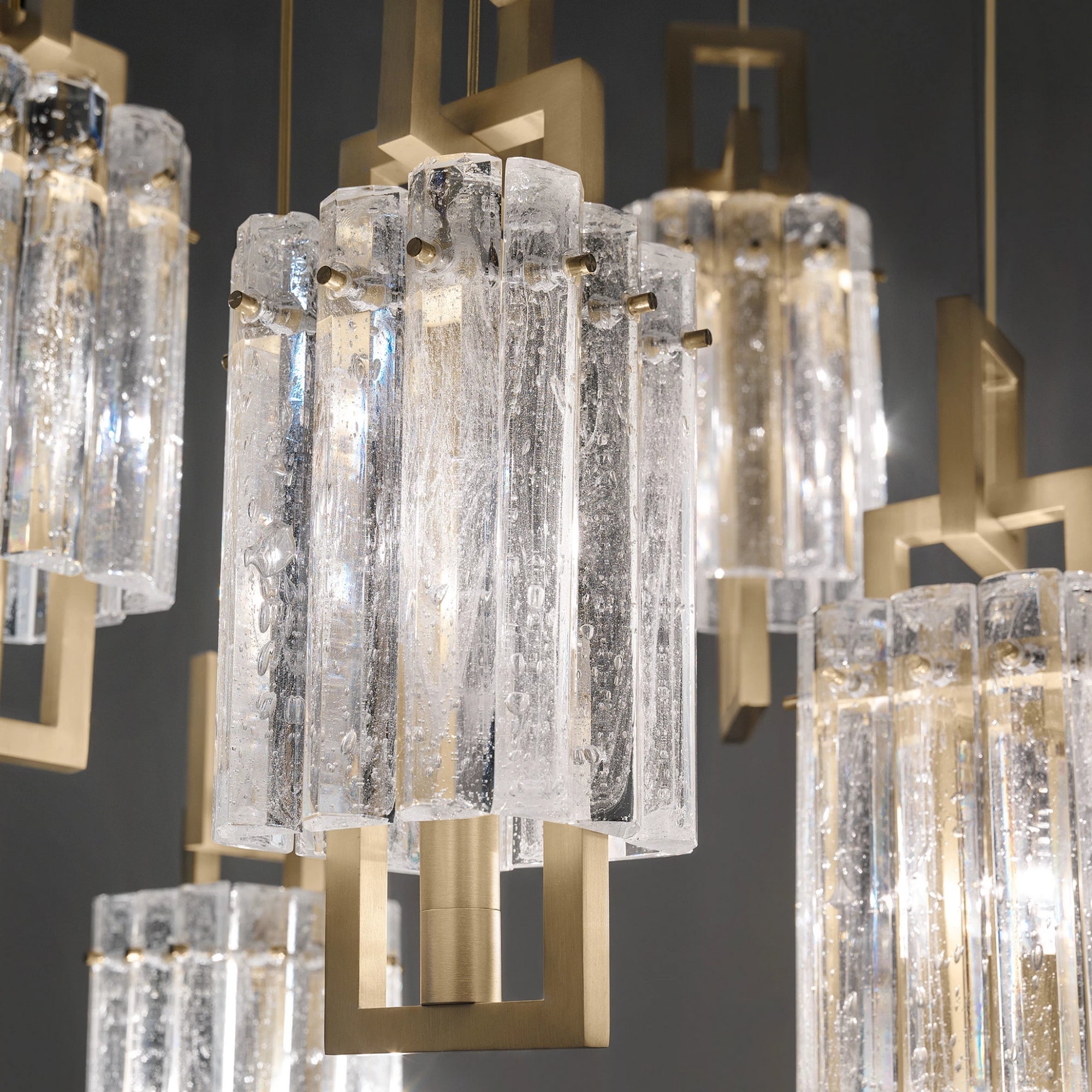 Modern Gold Ceiling Pendants With Glass Panels Inspired By Rock Crysta ...