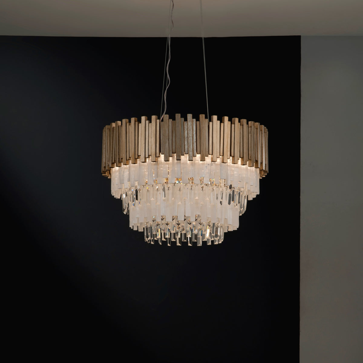 Modern Metal And Rock Crystal Chandelier With Custom Frame Finish ...